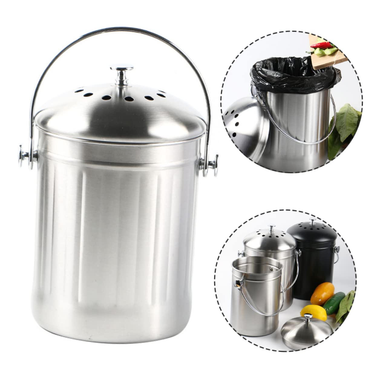 GATHINESS Stainless Steel Compost Bucket Indoor Compost bin Kitchen composter Metal Planter Waste Paper Basket Stylish Rubbish containers Counter Compost bin Compost Pail Rubbish Truck Food