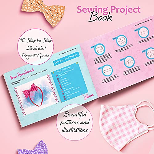 Mini Sewing Machine for Beginners, 122 Piece Kids Sewing Machine Ages 8-12 with Sewing Kit for Kids Ages 8-12, Portable Sewing Machines for Kids, Beginner Sewing Machine Kit, DIY Sewing Book & More