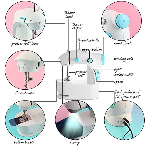 Mini Sewing Machine for Beginners, 122 Piece Kids Sewing Machine Ages 8-12 with Sewing Kit for Kids Ages 8-12, Portable Sewing Machines for Kids, Beginner Sewing Machine Kit, DIY Sewing Book & More