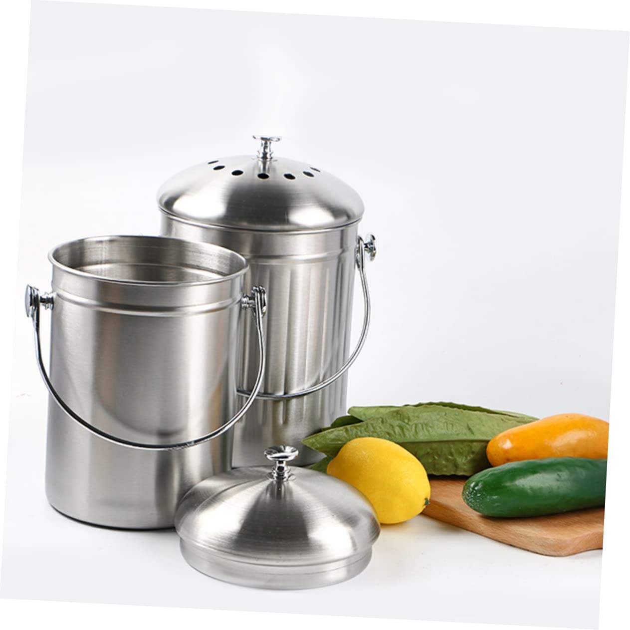 GATHINESS Stainless Steel Compost Bucket Indoor Compost bin Kitchen composter Metal Planter Waste Paper Basket Stylish Rubbish containers Counter Compost bin Compost Pail Rubbish Truck Food