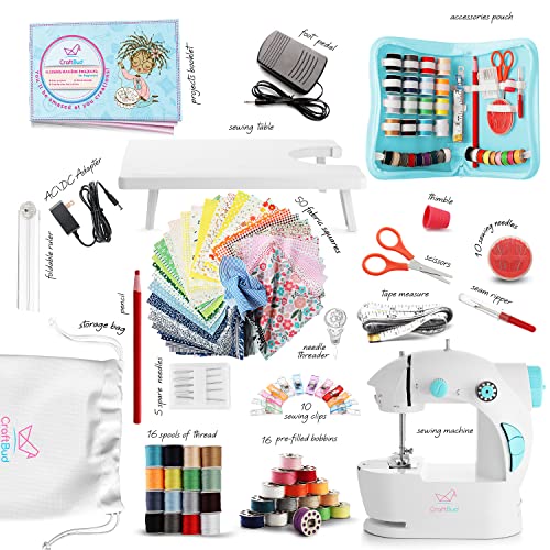 Mini Sewing Machine for Beginners, 122 Piece Kids Sewing Machine Ages 8-12 with Sewing Kit for Kids Ages 8-12, Portable Sewing Machines for Kids, Beginner Sewing Machine Kit, DIY Sewing Book & More