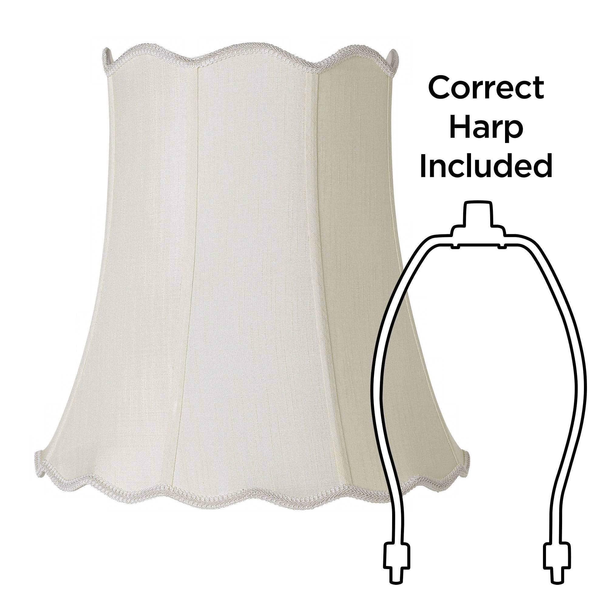 Creme Large Scallop Bell Lamp Shade 12" Top x 18" Bottom x 18" Slant x 17.5 High (Spider) Replacement with Harp and Finial - Springcrest