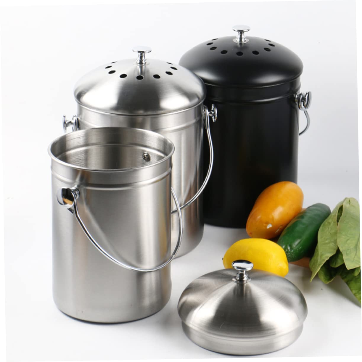 GATHINESS Stainless Steel Compost Bucket Indoor Compost bin Kitchen composter Metal Planter Waste Paper Basket Stylish Rubbish containers Counter Compost bin Compost Pail Rubbish Truck Food
