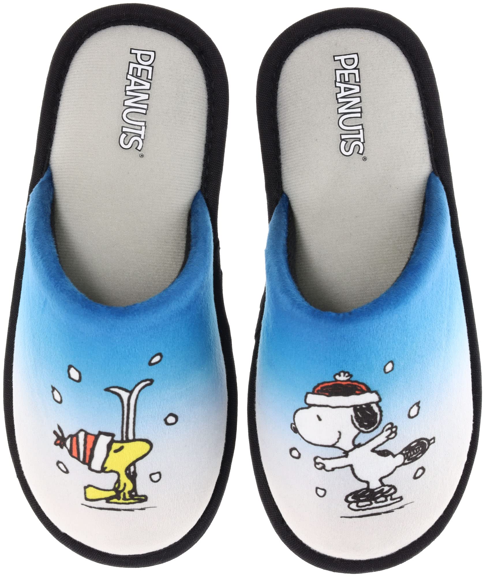 Peanuts Family Slippers, Mismatch Holiday Scuff Snoopy & Woodstock, Blue