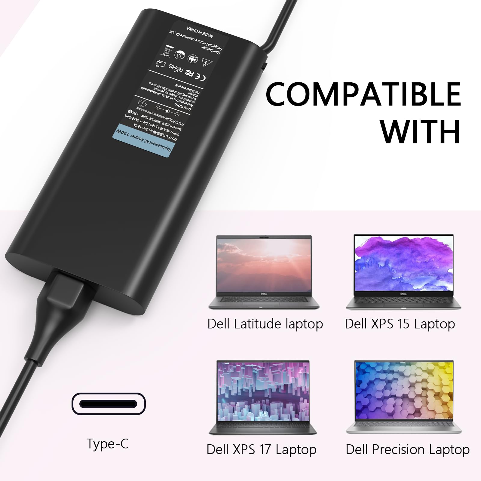 for Dell 130W Laptop Charger USB C Replacement for Dell Inspiron 16 Plus 7630 7610 7620 7620 2 in 1 Business Laptop,14 Plus 7420,Latitude 5511 5520 USB Type C Laptop Charger Power Adapter