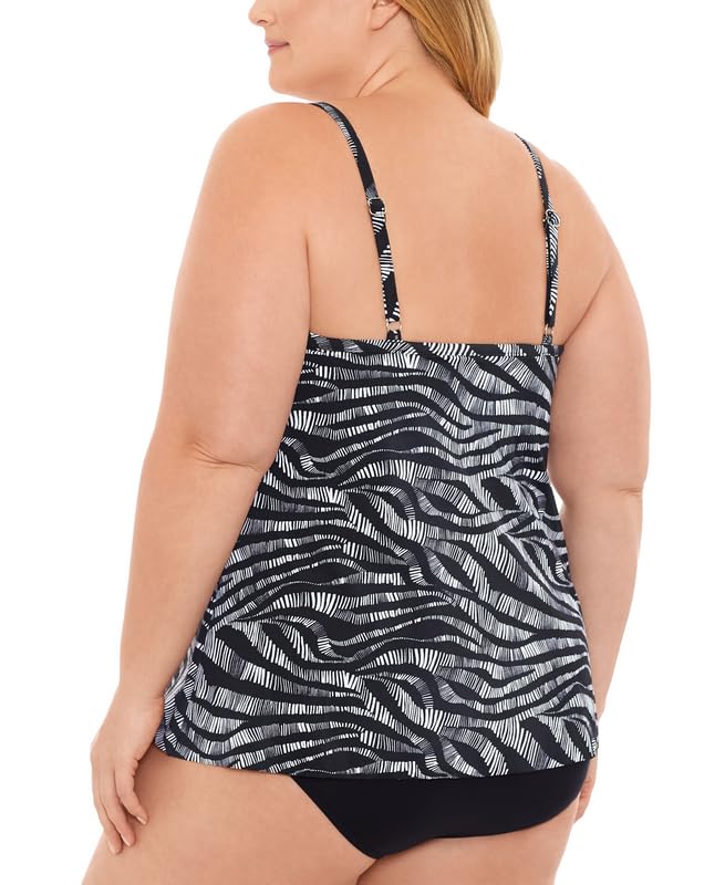Swim Solutions Women's Plus Size Flyaway Tummy-Control Fauxkini One-Piece Swimsuit (Black, 20W)