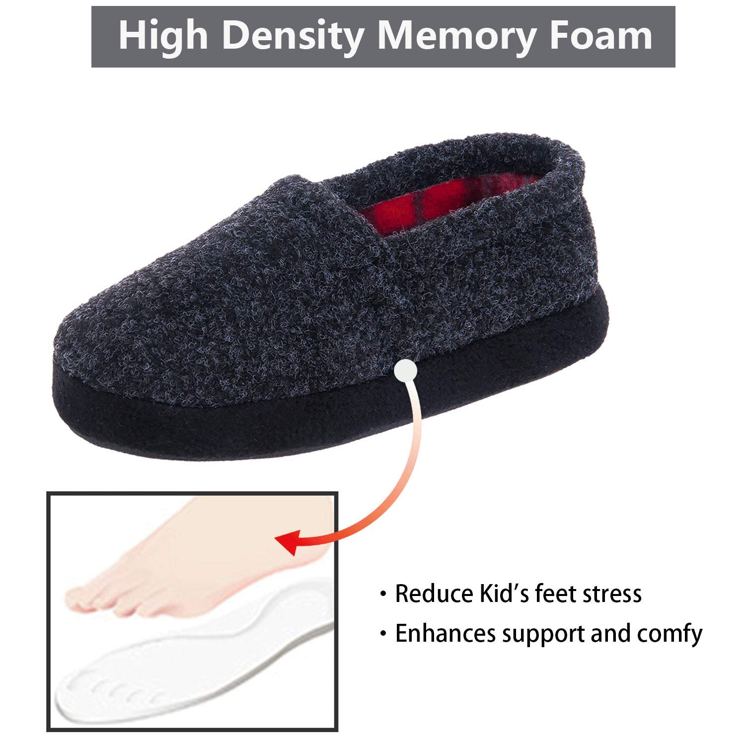 festooning Boys Comfy Spring Winter Warm House Bedroom Slippers with Memory Foam Indoor Non-Slip Sole for Toddler Little Big Kid Grey Size 11-12 M US