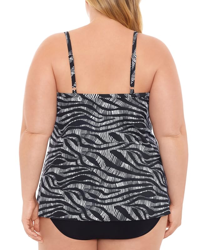 Swim Solutions Women's Plus Size Flyaway Tummy-Control Fauxkini One-Piece Swimsuit (Black, 20W)