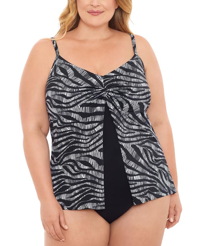 Swim Solutions Women's Plus Size Flyaway Tummy-Control Fauxkini One-Piece Swimsuit (Black, 20W)