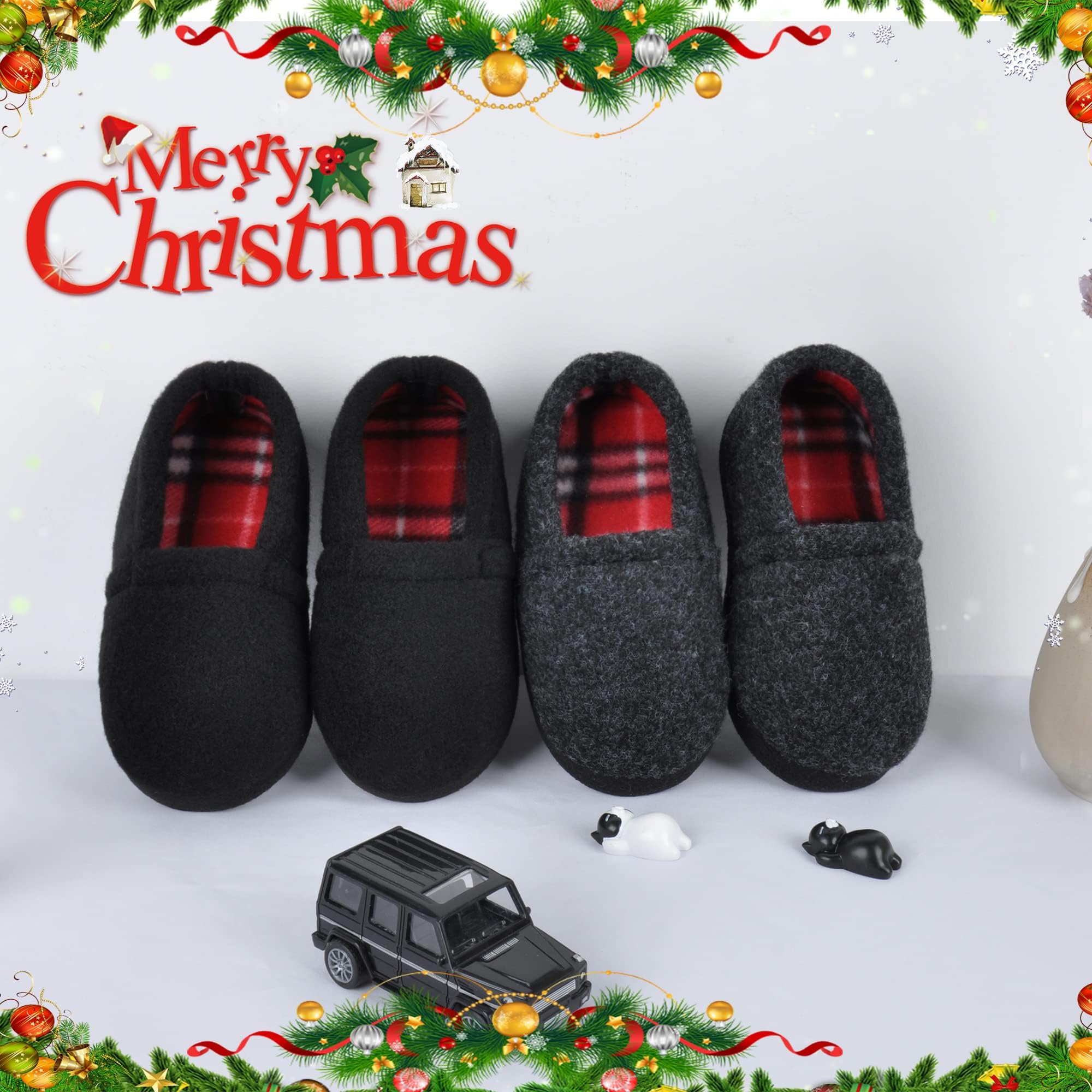 festooning Boys Comfy Spring Winter Warm House Bedroom Slippers with Memory Foam Indoor Non-Slip Sole for Toddler Little Big Kid Grey Size 11-12 M US