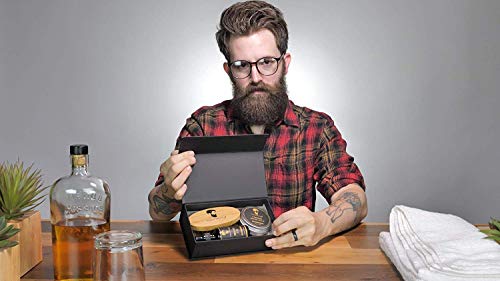 Beard Grooming & Trimming Kit for Men Care - Beard Brush, Beard Comb, Unscented Beard Oil Leave in Conditioner, Mustache & Beard Balm Butter Wax Growth, Styling Scissors - Stocking Stuffers Gift set