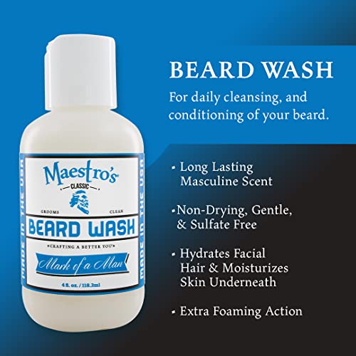 Maestro's Classic BEARD WASH | Anti-Itch, Deep Cleaning, Non-Drying, Fully Hydrating Gentle Cleanser For All Beard Types & Lengths- Mark of a Man Blend, 2 Ounce