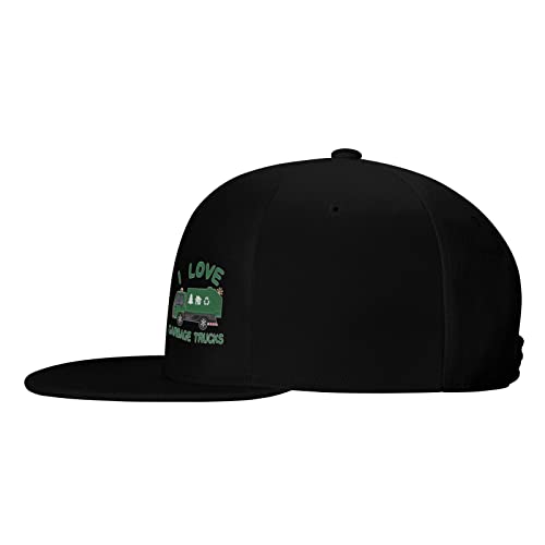 Love Garbage Trucks Rubbish Trucks Snapback Hats for Men Women Adjustable Flat Brim Baseball Cap Flat Bill Fashionable Hip Hop Hat Trucker Hat Black
