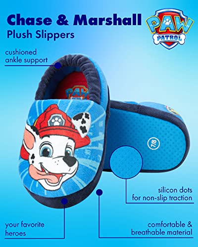 Nickelodeon Boys’ Paw Patrol Slippers – Chase and Marshall Plush Fuzzy Slippers (5T-12 Boy), Size 5/6, Paw Patrol