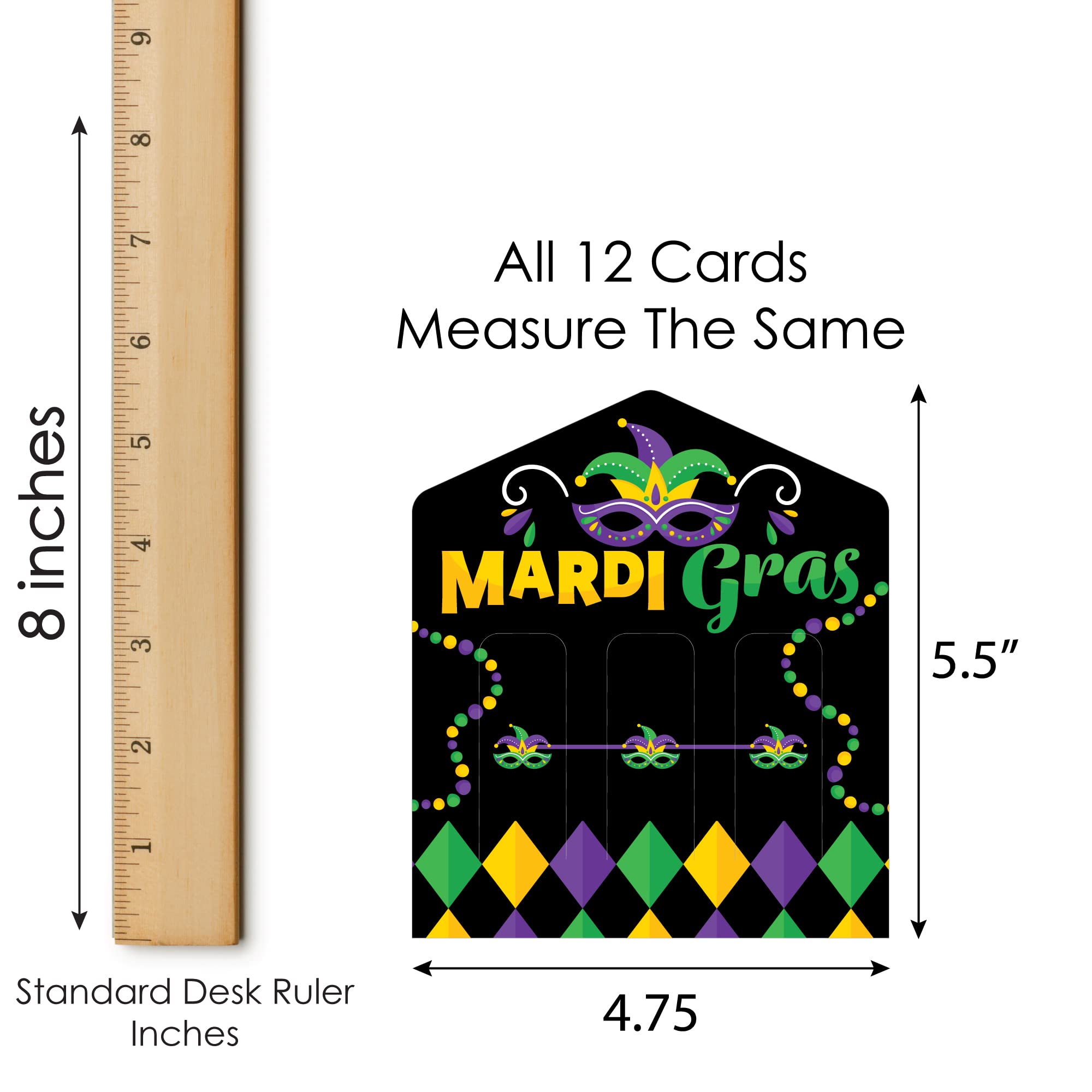 Big Dot of Happiness Colorful Mardi Gras Mask - Masquerade Party Game Pickle Cards - Pull Tabs 3-in-a-Row - Set of 12