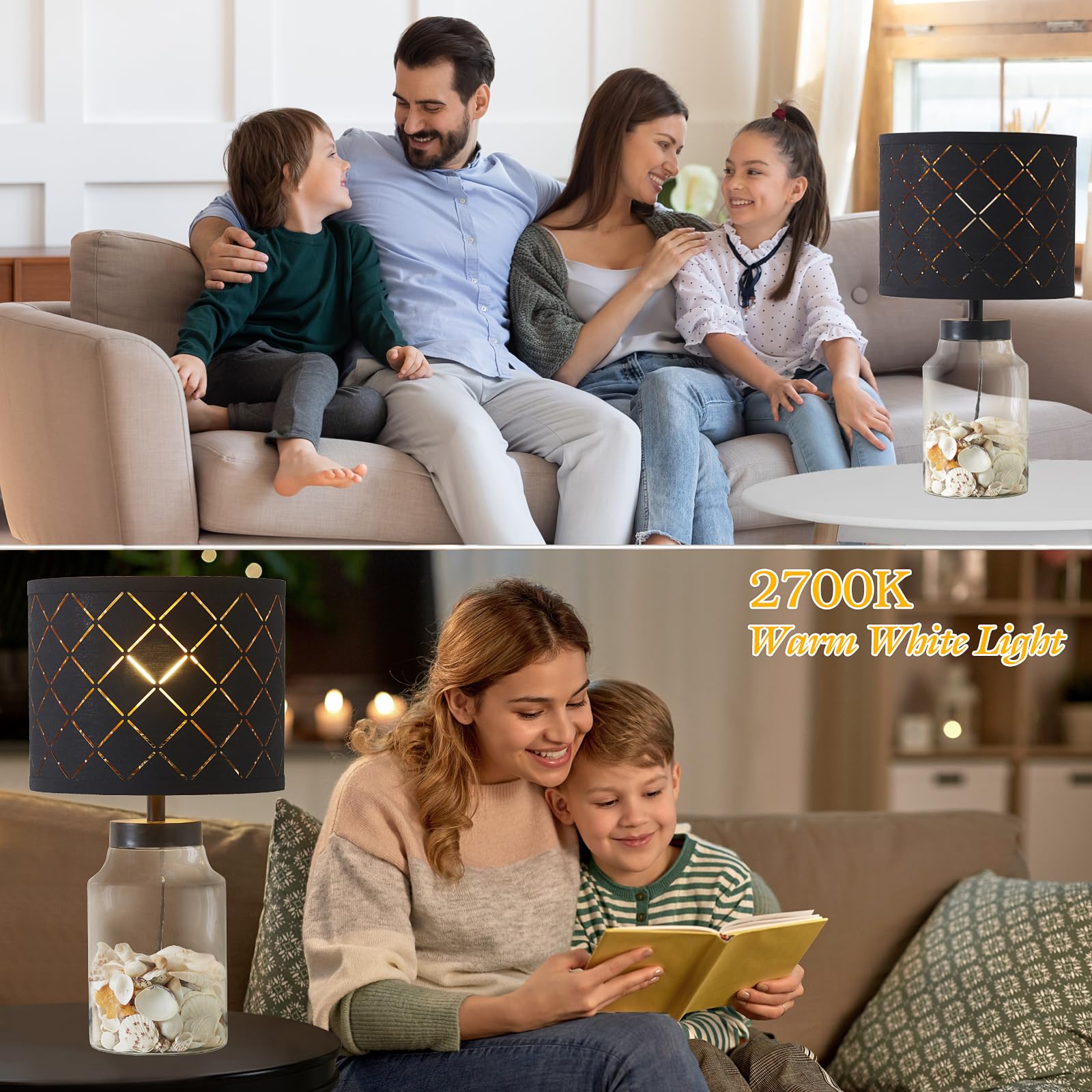 GyroVu Fillable Table Lamp, Lamp with Clear Glass Fillable Modern Table Lamp with Black Square lampshade Beside Lamp for Living Room Bedrooms Office Bulbs Included(Black Square)