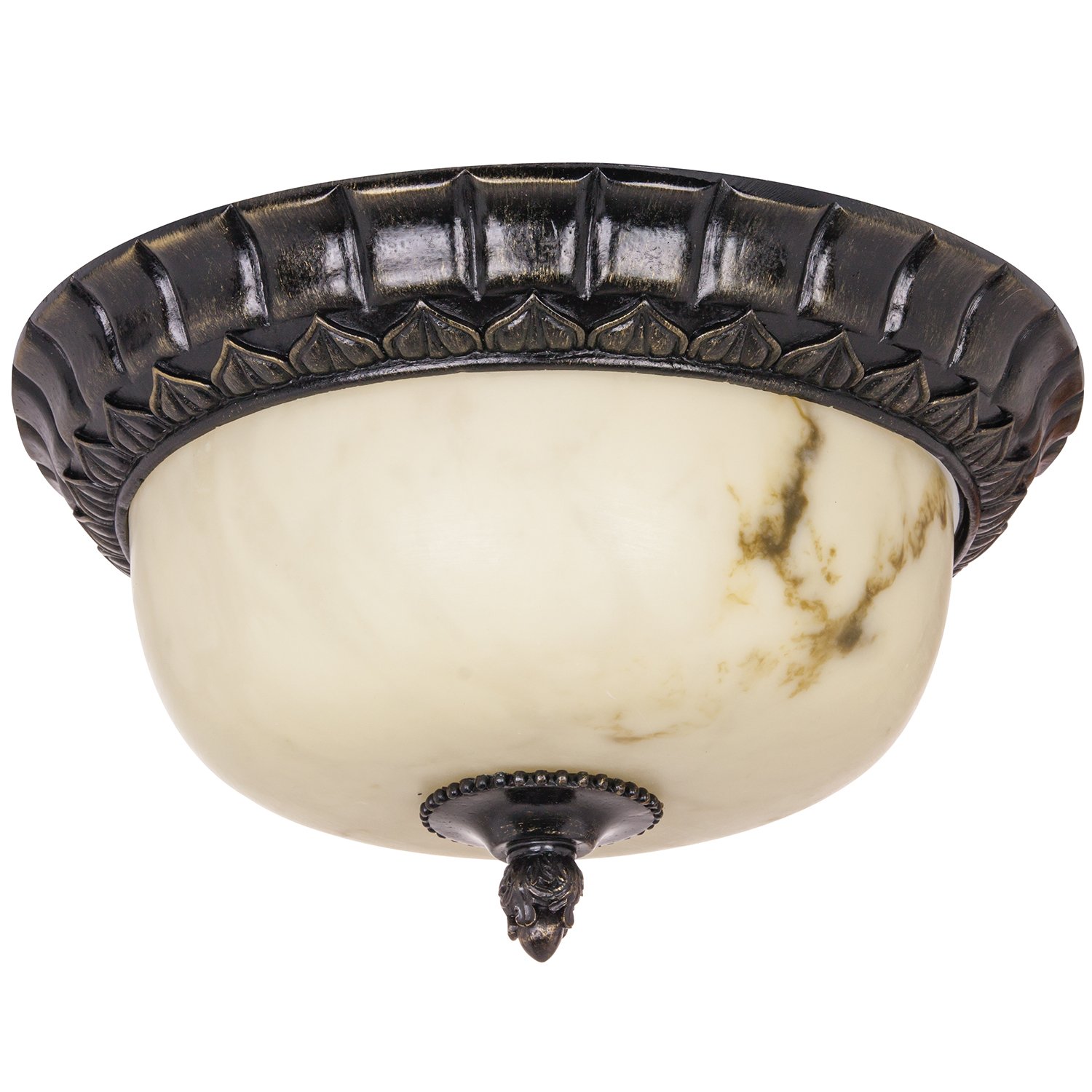 Sunlite 46000 15.4-Inch Traditional Dome Ceiling Light, Classic Decorative Flush Mount, Alabaster Glass Shade, 3 60W A19 Bulbs (Not Included), for Bedrooms, Hallways & Bathrooms, Weathered Bronze