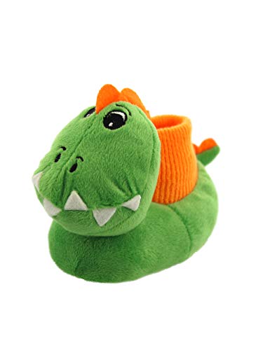 Yankee Toy Box Plush Dinosaur Toddler Boys Girls Sock Top Slippers (7-8 M US Toddler, Dinosaur Green)