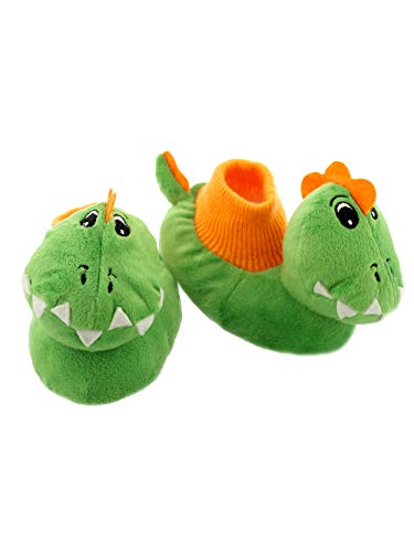 Yankee Toy Box Plush Dinosaur Toddler Boys Girls Sock Top Slippers (7-8 M US Toddler, Dinosaur Green)