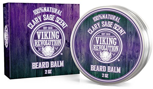 Viking Revolution Beard Balm with Clary Sage Scent and Argan & Jojoba Oils - Styles, Strengthens & Softens Beards & Mustaches - Leave in Conditioner Wax for Men