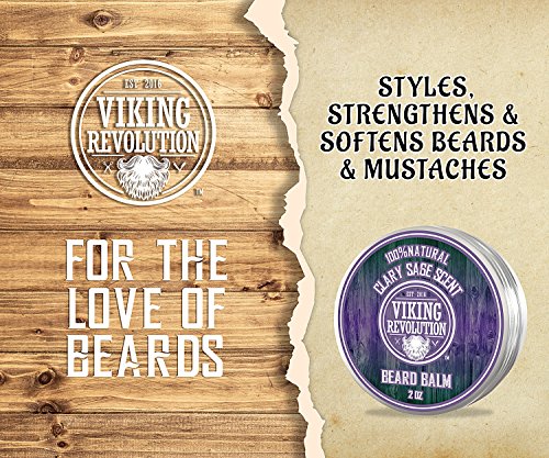 Viking Revolution Beard Balm with Clary Sage Scent and Argan & Jojoba Oils - Styles, Strengthens & Softens Beards & Mustaches - Leave in Conditioner Wax for Men