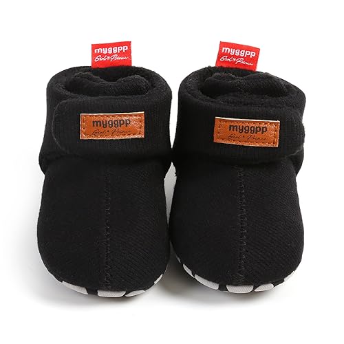 Timatego Newborn Baby Boys Girls Cozy Fleece Booties with Grippers Stay On Slipper Socks Infant Toddler Crib Winter Shoes for Boys Girls (12-18 months toddler 32 Black)