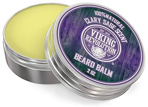 Viking Revolution Beard Balm with Clary Sage Scent and Argan & Jojoba Oils - Styles, Strengthens & Softens Beards & Mustaches - Leave in Conditioner Wax for Men
