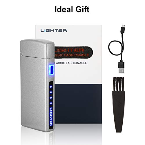 Lighter - Gunoze Electric Lighter Windproof Double ARC Plasma Lighter, USB Rechargeable Lighter with Battery Indicator for Fire, Candle, Outdoors, Adventure, Camping, Hiking