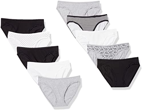 Amazon Essentials Women's Cotton Bikini Brief Underwear (Available in Plus Size), Pack of 10, Dots/Floral/Multicolor/Stripe, Small
