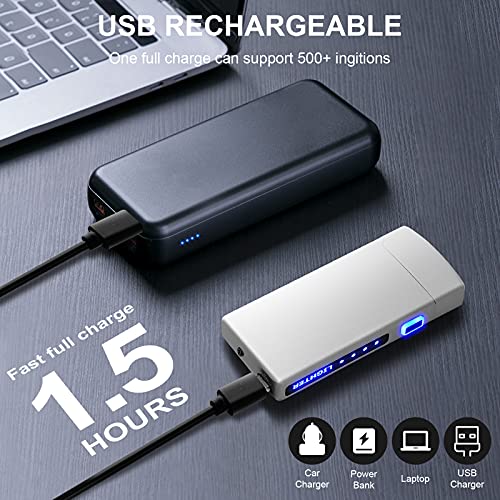 Lighter - Gunoze Electric Lighter Windproof Double ARC Plasma Lighter, USB Rechargeable Lighter with Battery Indicator for Fire, Candle, Outdoors, Adventure, Camping, Hiking