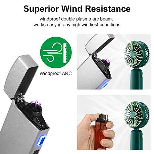 Lighter - Gunoze Electric Lighter Windproof Double ARC Plasma Lighter, USB Rechargeable Lighter with Battery Indicator for Fire, Candle, Outdoors, Adventure, Camping, Hiking