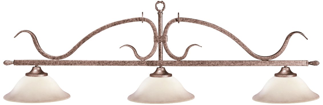 Hj Scott Decorator Traditional Billiard Table Light with Tuscan Silver Bar and 3 Frosted Alabaster Etched Glass Shades, 21 x 56-Inch