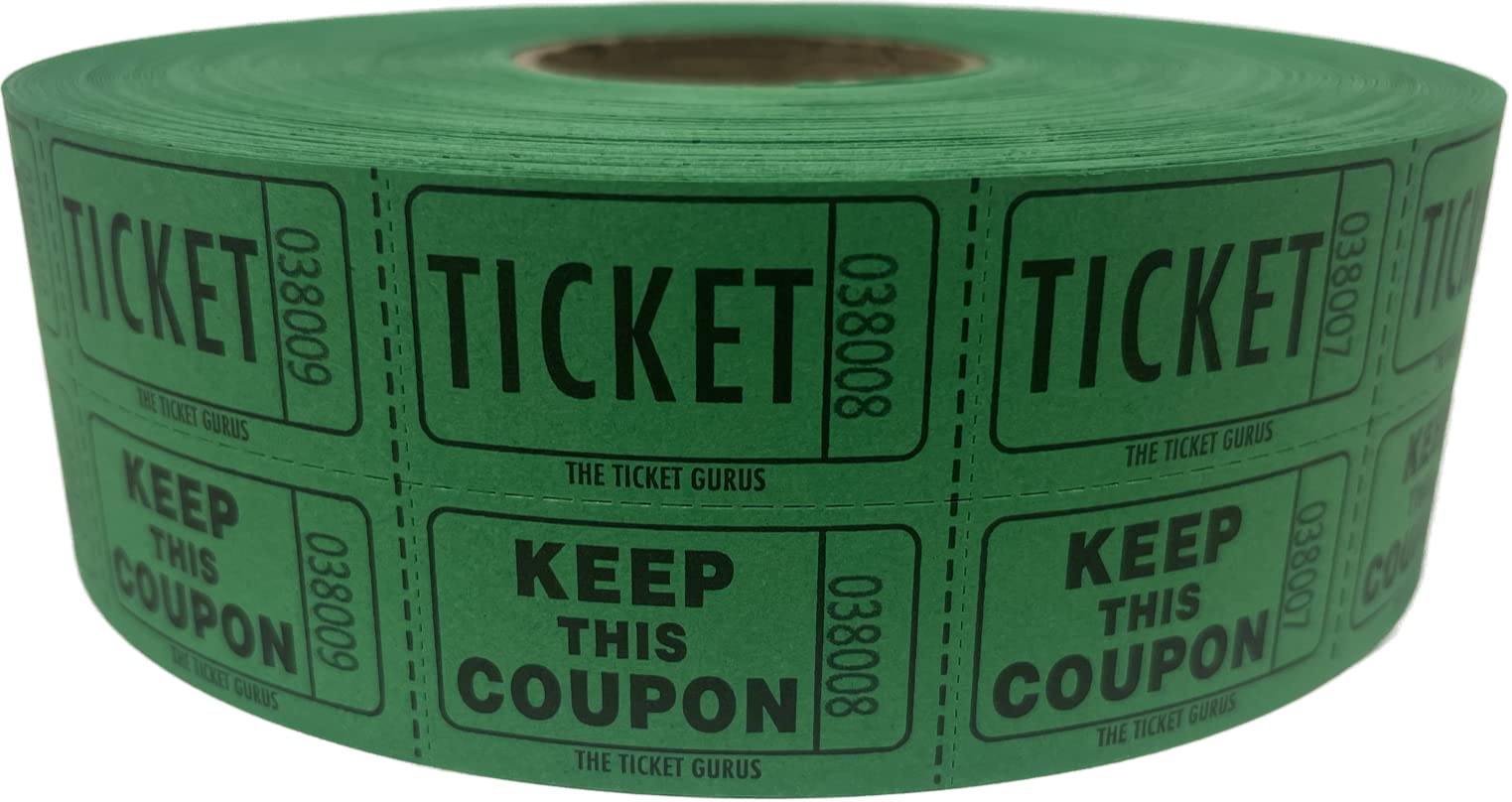 The Ticket Gurus - 4 Rolls of 2000 Double Tickets (Purple/Green/White/Yellow) - 8,000 Total 50/50 Raffle Tickets