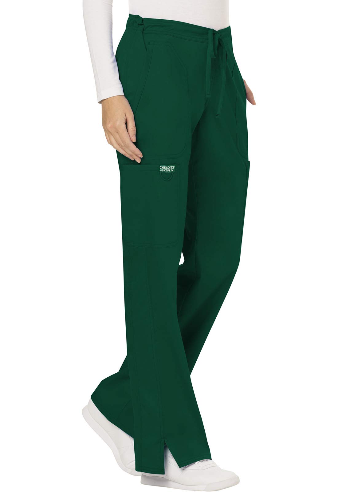 WW Revolution by Cherokee Women's Mid Rise Moderate Flare Drawstring Pant Tall, Hunter Green, X-Small Tall