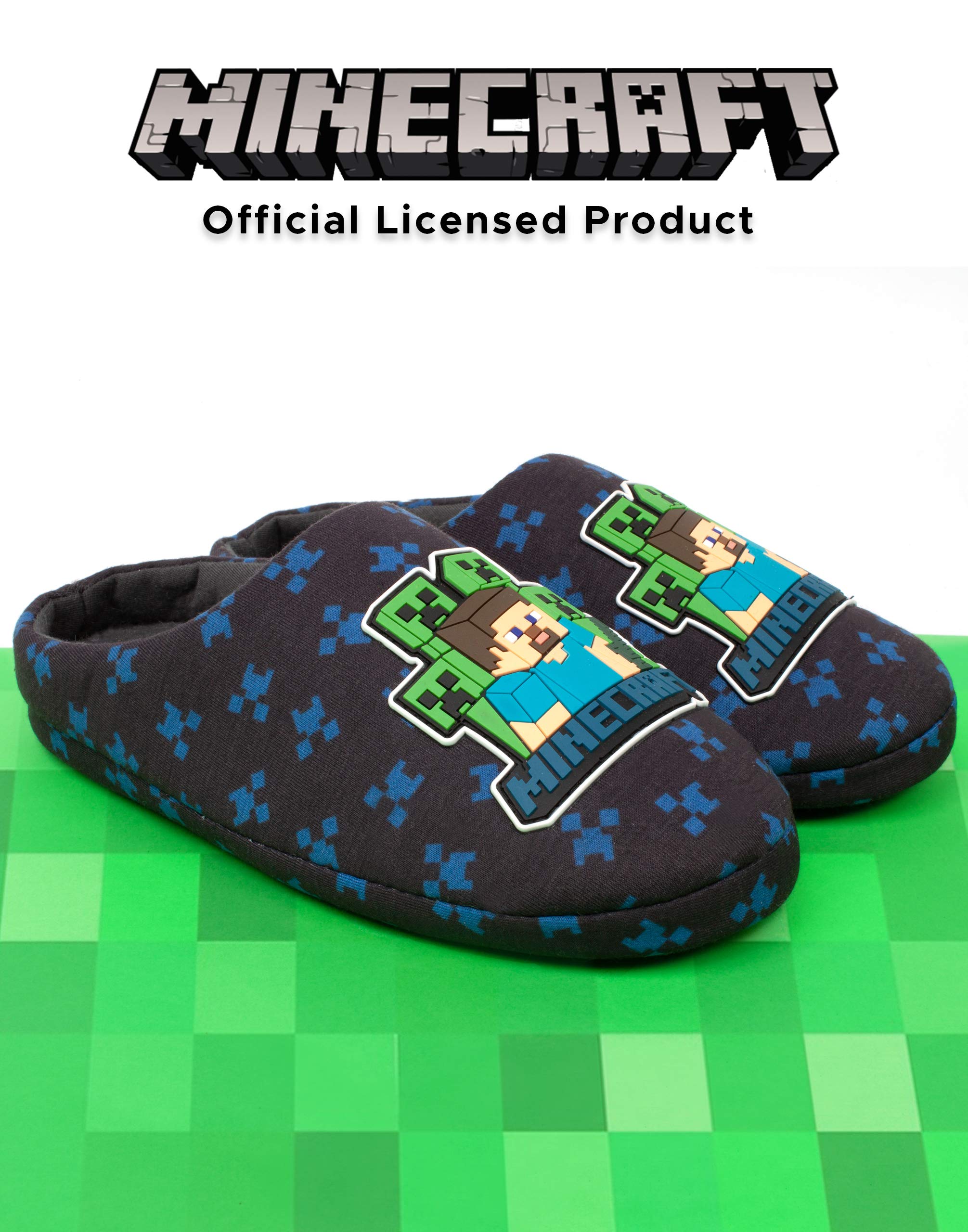 Minecraft Slippers Boys Kids Blue Creeper vs Zombie TNT House Shoes 1.5 US