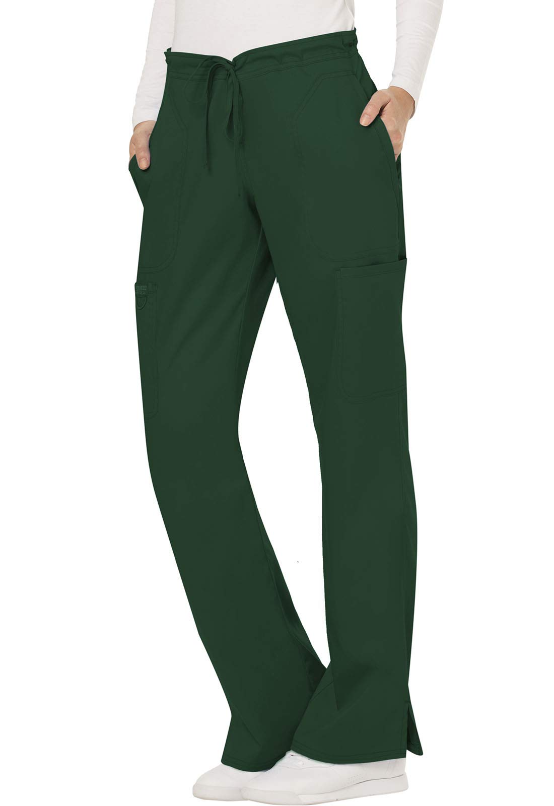 WW Revolution by Cherokee Women's Mid Rise Moderate Flare Drawstring Pant Tall, Hunter Green, X-Small Tall