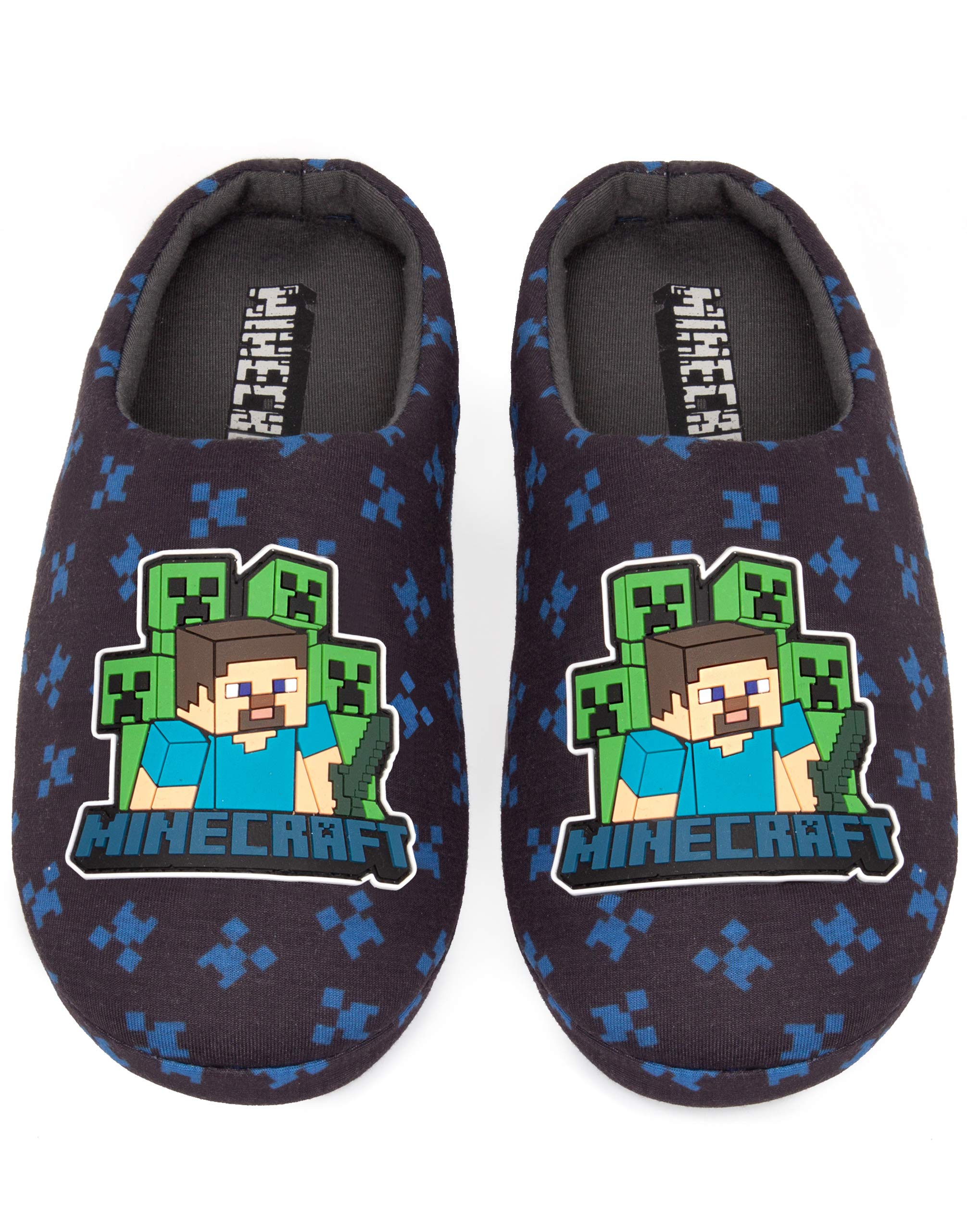 Minecraft Slippers Boys Kids Blue Creeper vs Zombie TNT House Shoes 1.5 US