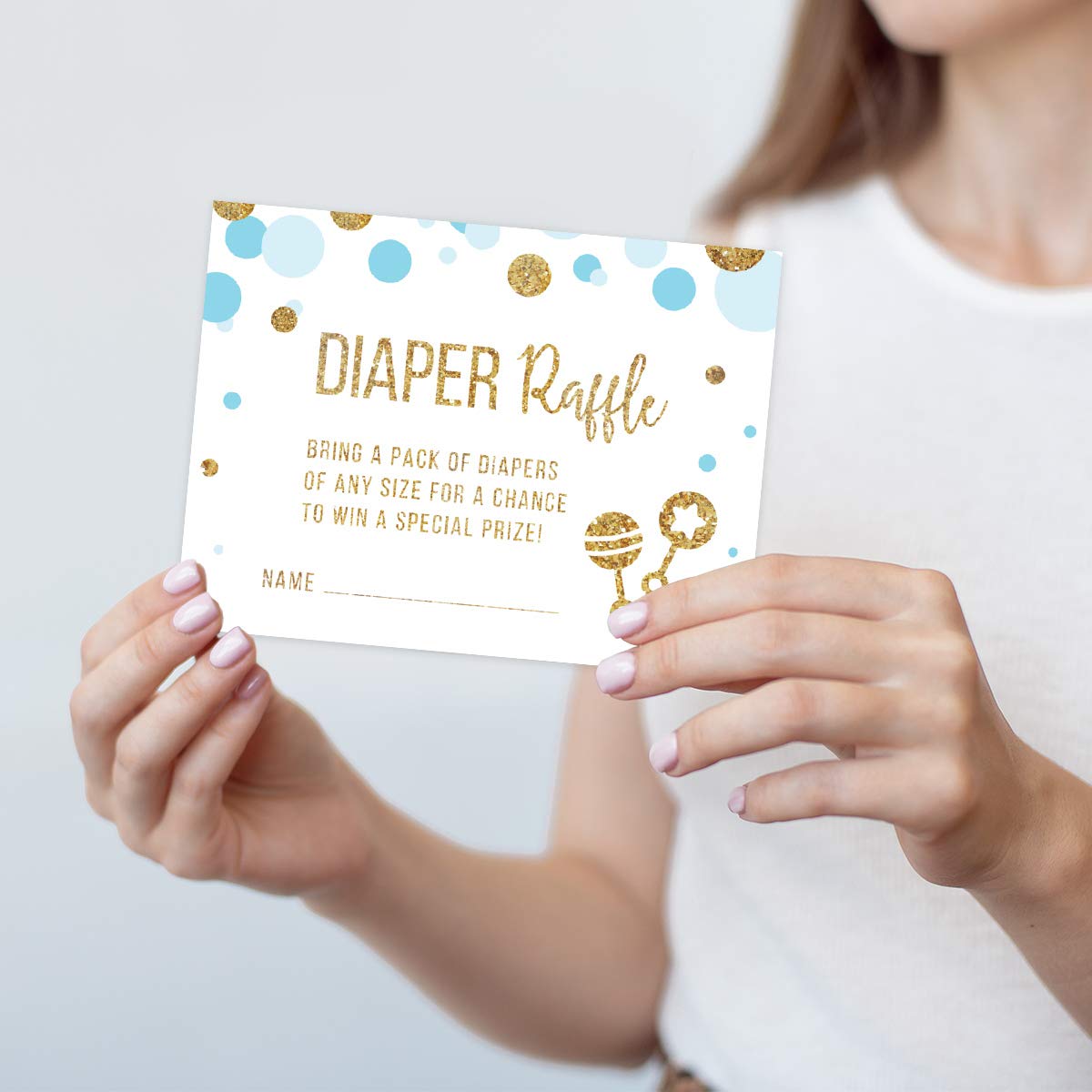 Andaz Press Light Blue Gold Glitter Boy Baby Shower Party Collection, Games, Activities, Decorations, Diaper Raffle Cards, 30-pack