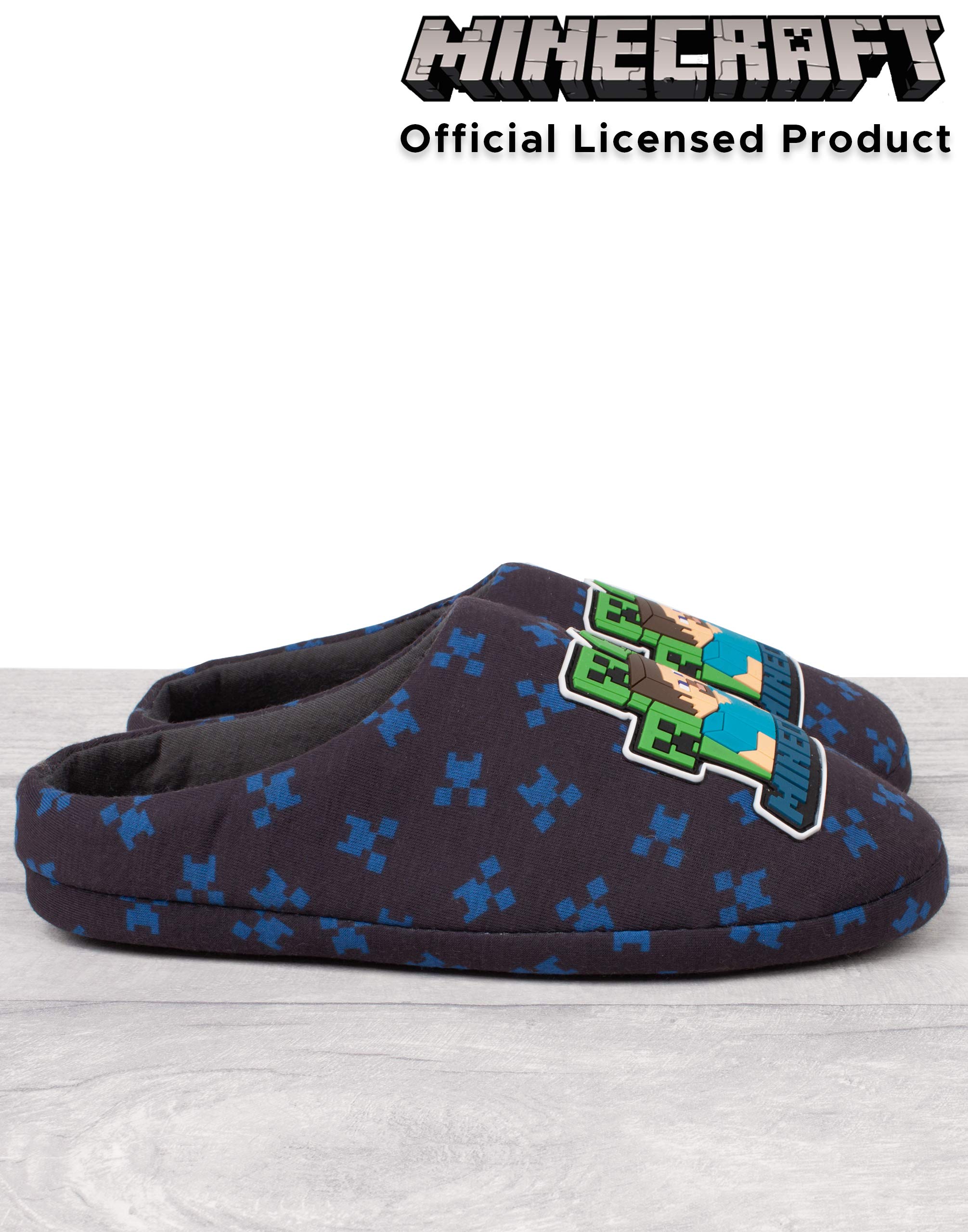 Minecraft Slippers Boys Kids Blue Creeper vs Zombie TNT House Shoes 1.5 US