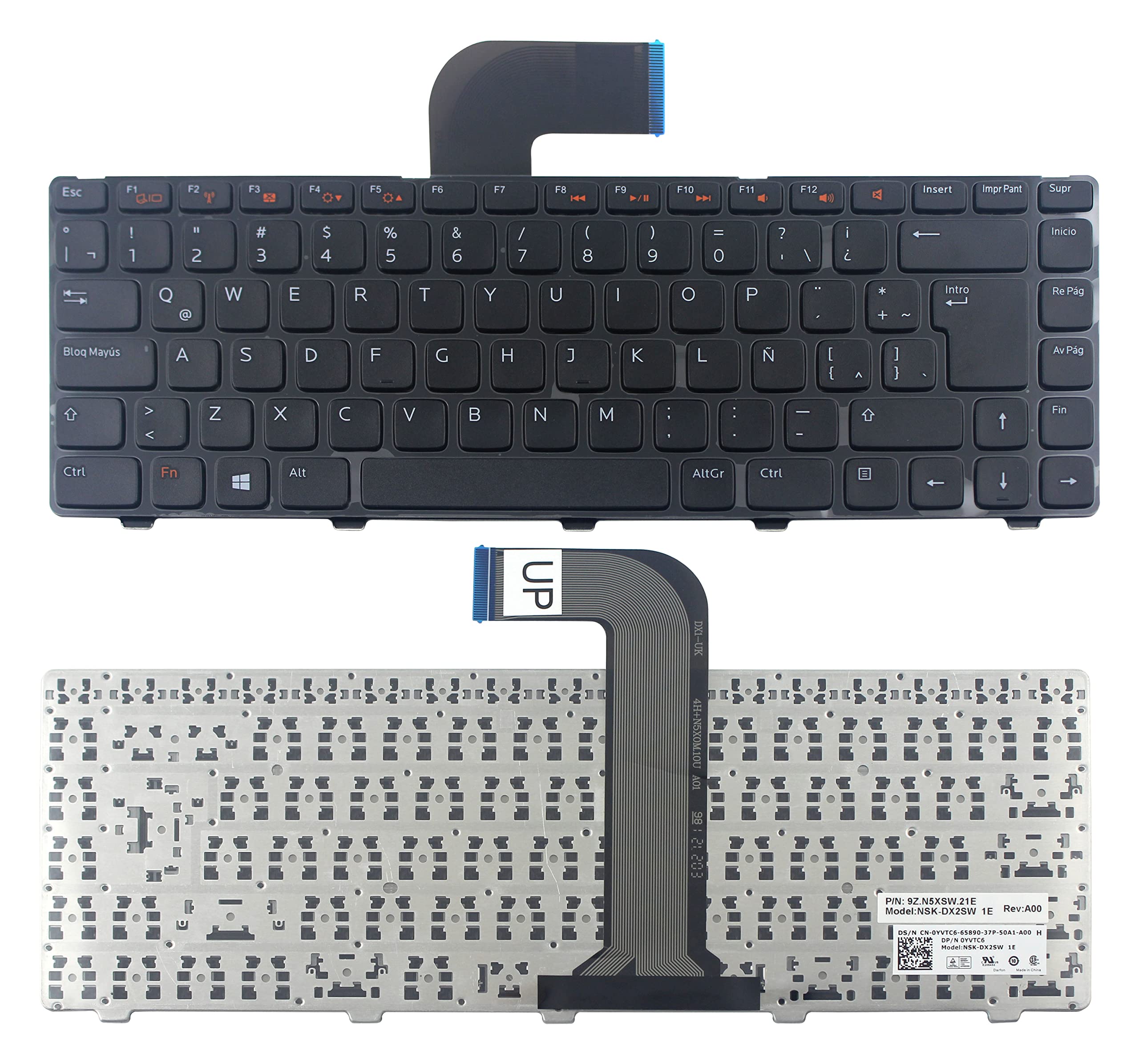 LARHON New Black LA Latin Spanish Laptop Replacement Keyboard Black Frame for Dell Inspiron 13z (N311Z) 14 3420 M4040 N4050 N4120 14R 5420 N4110 SE 7420 14z (N411z) 15 (N5040) (N5050) 3520 15R 5520
