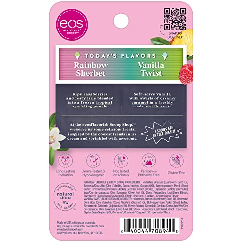 eos FlavorLab Lip Balm, Rainbow Sherbet & Vanilla Twist, Long-Lasting Hydration, Lip Care for Dry Lips, 0.14 oz, 2 Pack