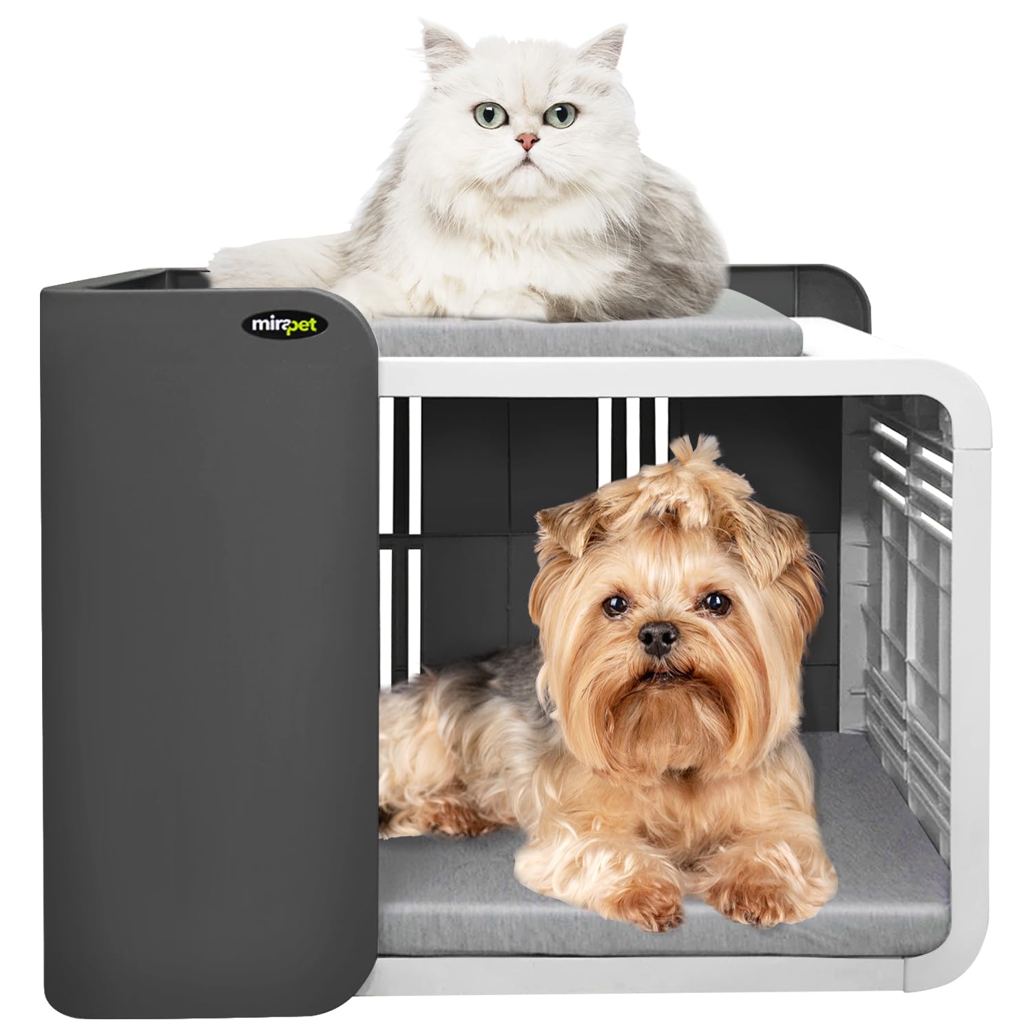 Mirapet Pet Penthouse - Premium Pet Condo for Superior Comfort - Stylish Design -Convenient & Cozy for Indoor/Outdoor Pets - Durable & Safe Pet Beds with Ventilation (Med Gray/Dark Gray, Penthouse)