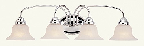 Modern and Sleek 30.5 Inch 4-Light Polished Chrome Bathroom Vanity Light Fixture with Elegant White Alabaster Glass Shade – Illuminate Your Space with Style!