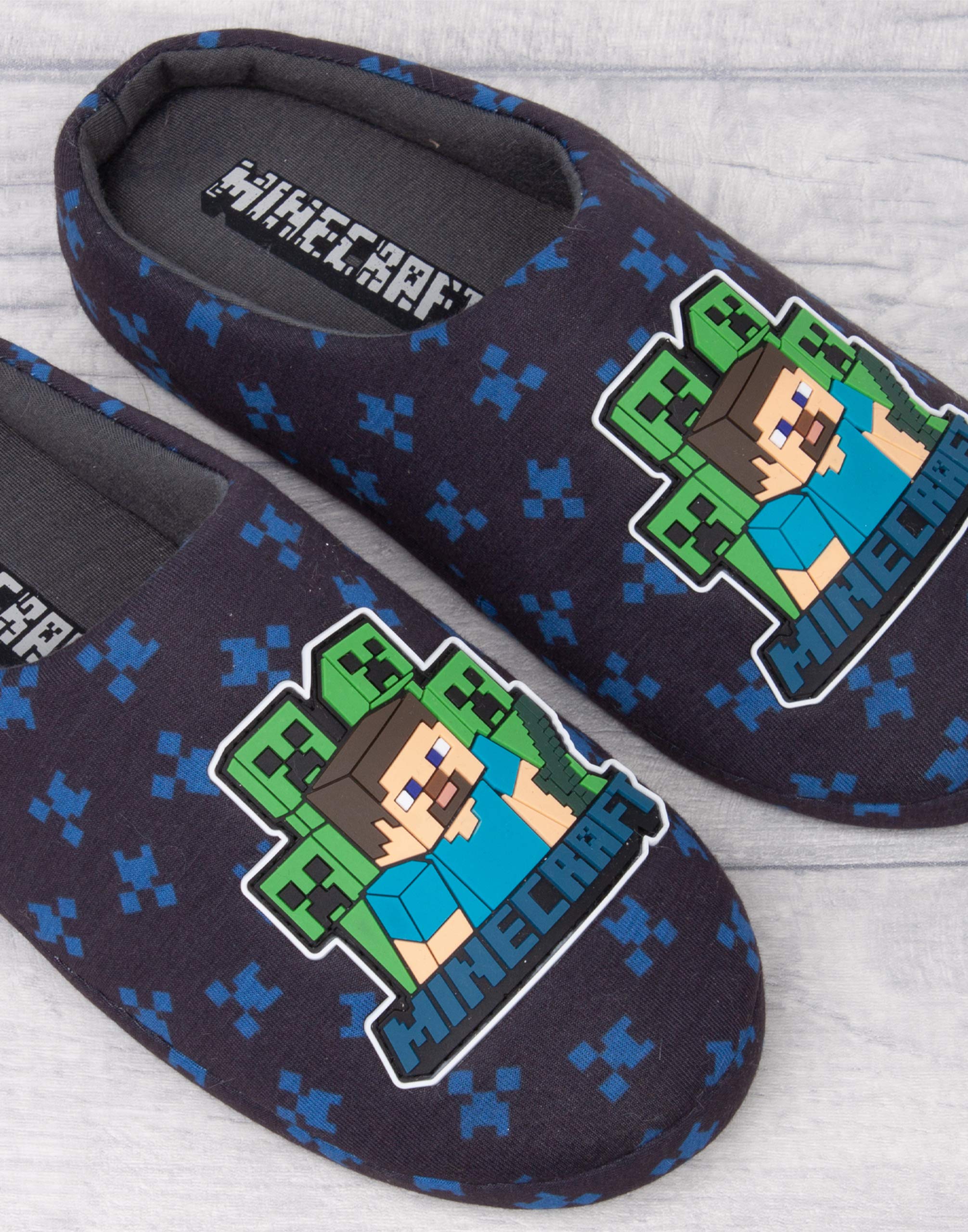 Minecraft Slippers Boys Kids Blue Creeper vs Zombie TNT House Shoes 1.5 US