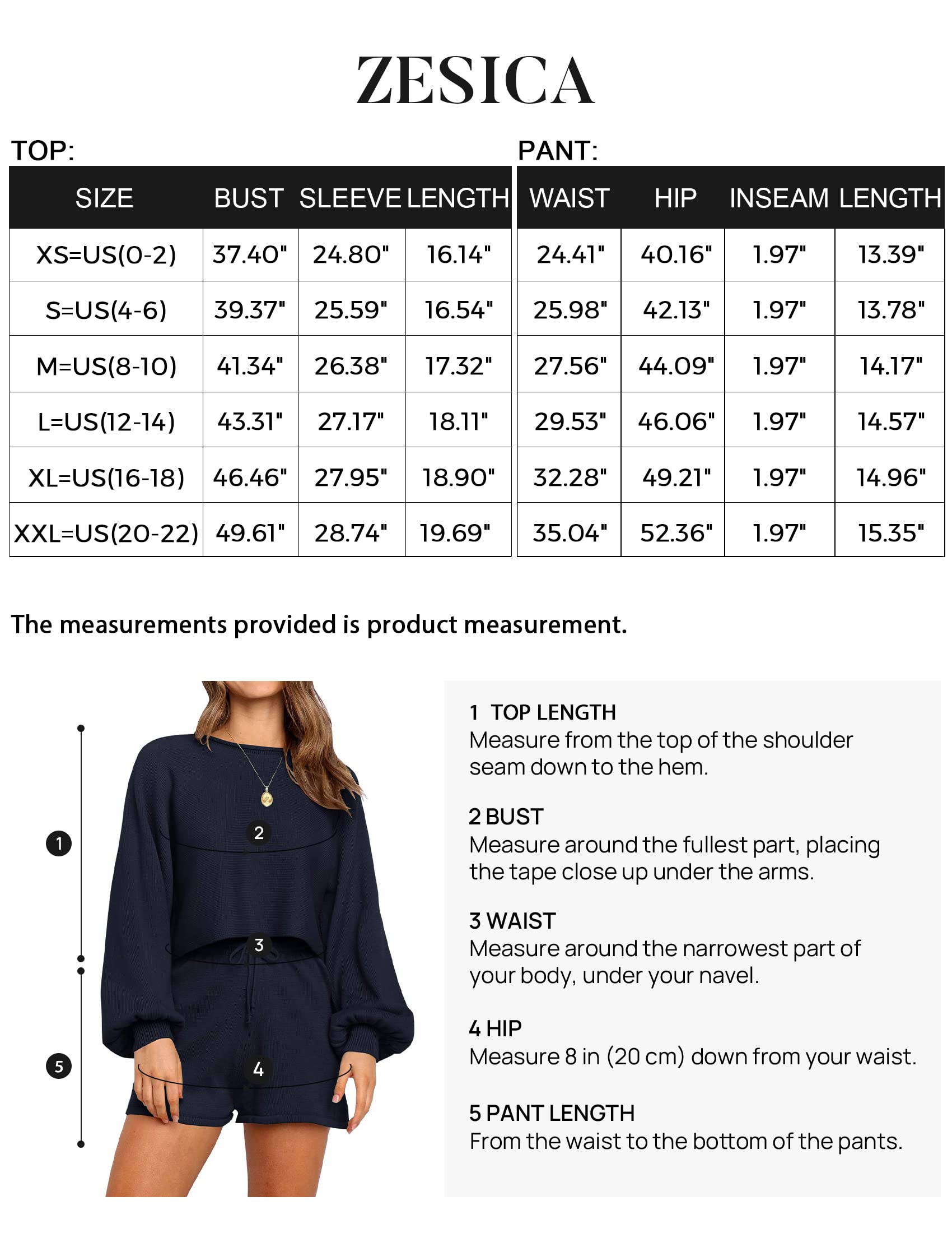 ZESICA Women's Casual Long Sleeve Solid Color Knit Pullover Sweatsuit 2 Piece Short Sweater Outfits Sets,Navy,Medium