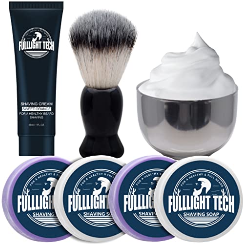 4 Packs Shaving Soap w/Shaving Bowl,Shaving Brush,Shaving Cream,Unqiue Men's Gift Set Mens Shaving Kit for Christmas Stocking Stuffers for Him Boyfriend Dad Adult Husband Birthday Valentines Day Gifts
