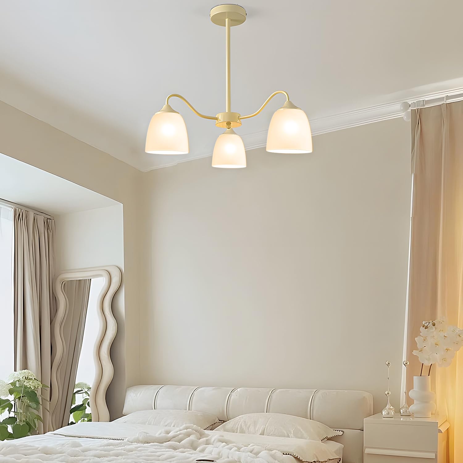 6-Pack White Frosted Glass Shades, Bell Shaped Glass Shade Covers Ceiling Fan Lamp Replacements, Light Fixtures Lampshade for Chandelier Wall Sconces, 1.61" Fitter Size, 5" High x 4.7" Diameter