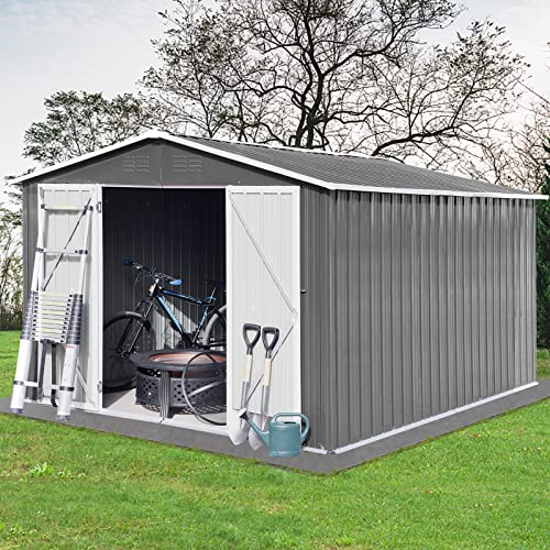 Goohome 10ftx8ft Storage Sheds, Metal Outside Garden Storage Shed w/Lockable Door, Roof Design Sheds & Outdoor Storage, Stable Spacious House Garden Utility Tool Storage Shed for Backyard, Bike Shed