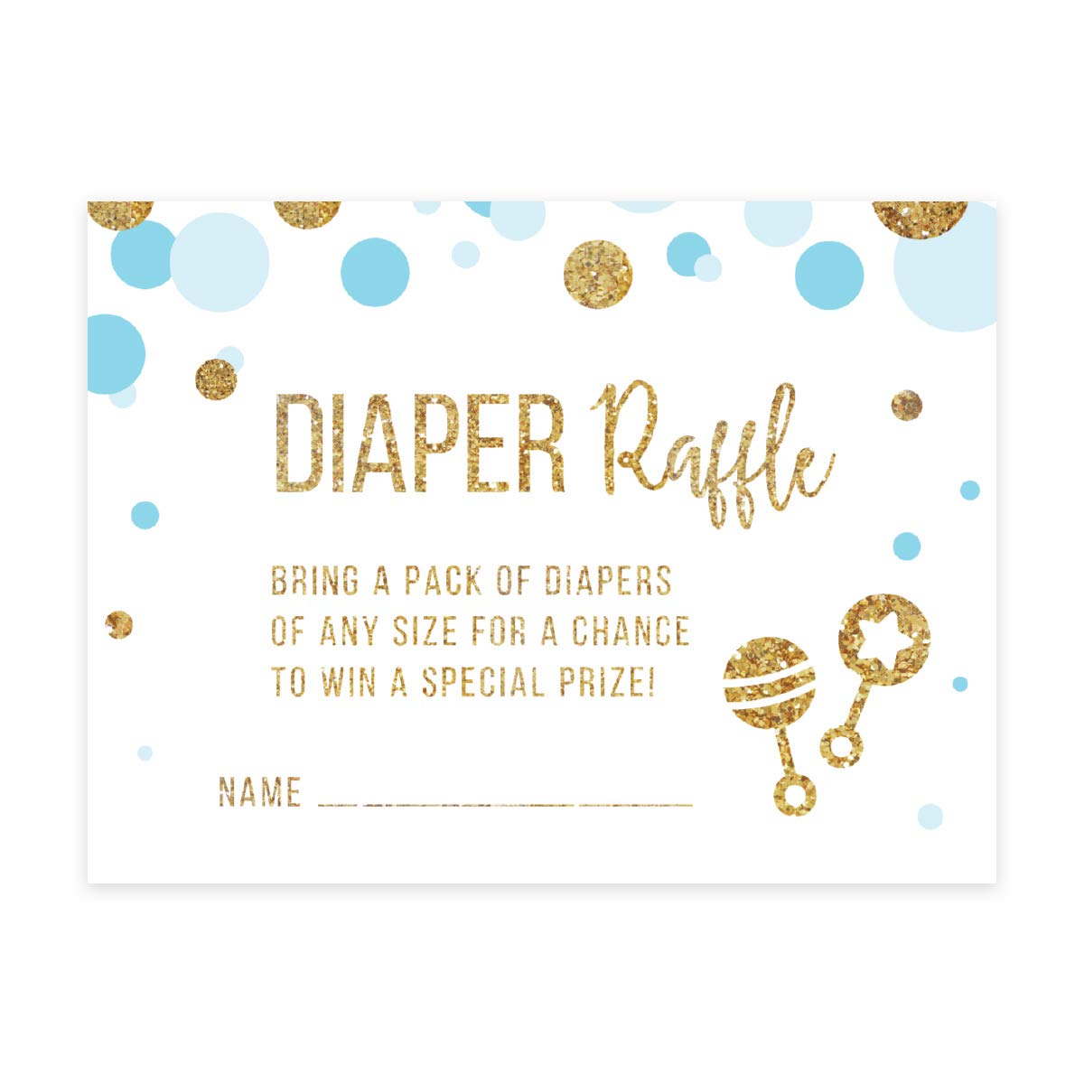 Andaz Press Light Blue Gold Glitter Boy Baby Shower Party Collection, Games, Activities, Decorations, Diaper Raffle Cards, 30-pack