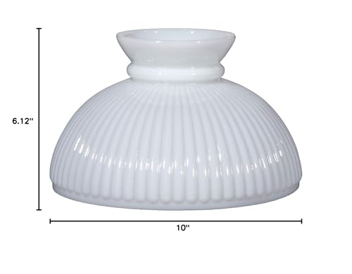 B&P Lamp® 10" Cased White Glass Ribbed Student Lamp Shade with Plain Top